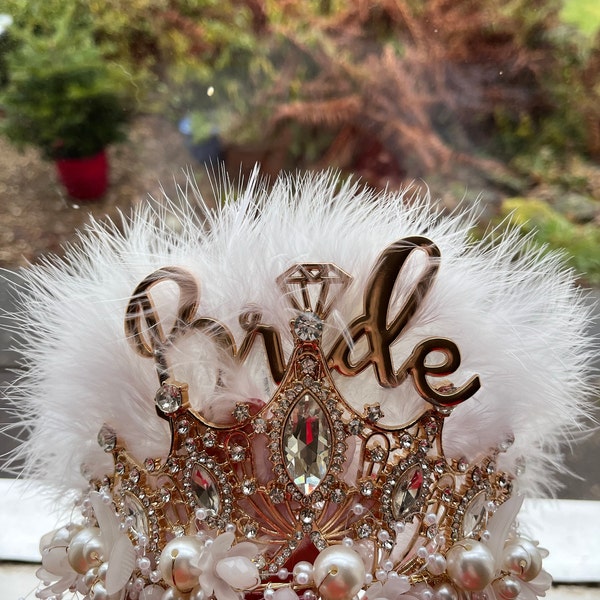 Bride to Be Hen Party Crown in Gold and White, Extravagant Bride ...