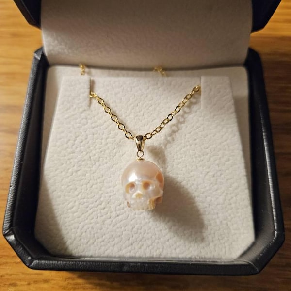 Simple Skull Pearl Pendant Skull Carved Pearl Necklace Simple Giant ...