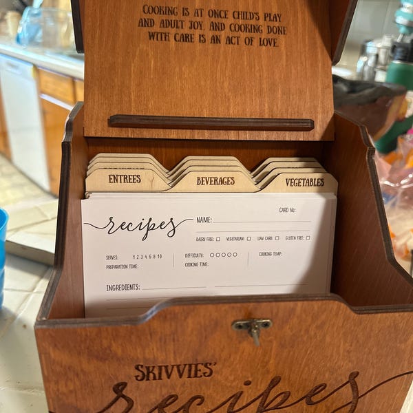 Custom Engraved Recipe Box With Dividers Personalized Recipe Card Box ...