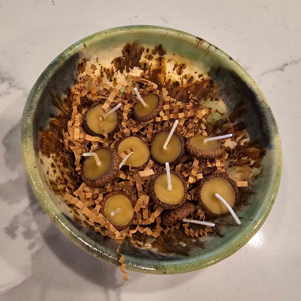 Pure Beeswax Acorn Cap Floating Candles- Sustainably Harvested, Set of ...