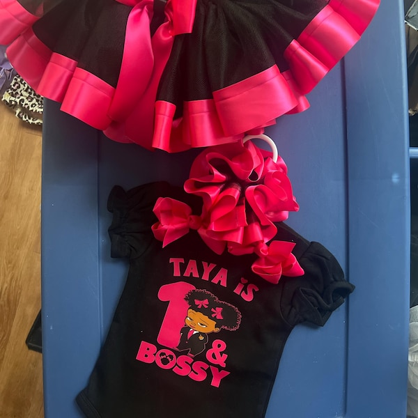 Boss Baby Birthday Tutu Outfit: Custom Name, Black & Pink Tutu Set - Etsy