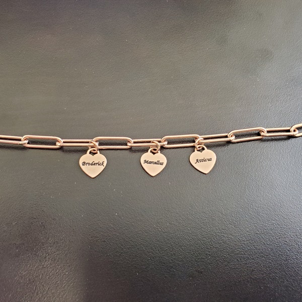 Custom Engraved Multiple Hearts/tags Pendant Bracelet With Link Chain ...