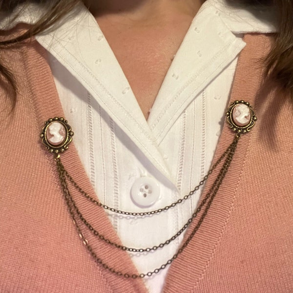 Pink Cameo Sweater Pins, Cameo Collar Chains, Sweater Pins, Cardigan ...