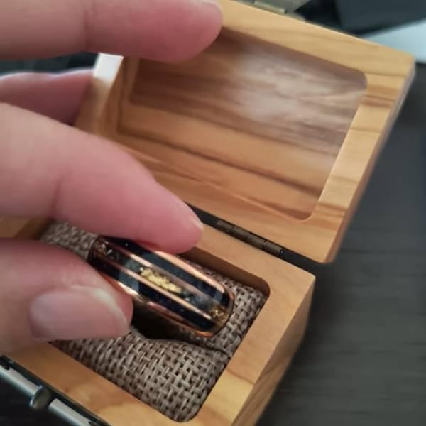 Blue Opal Meteorite Tungsten Ring, 24K Rose Gold Leaf Inlay Mens ...