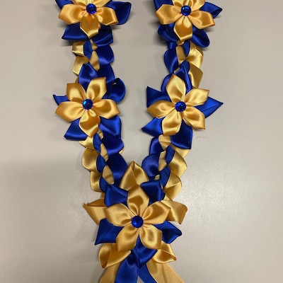 Closed-end Graduation Lei in Royal Blue and Gold With 5 Flowers. - Etsy