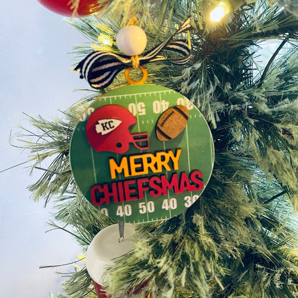 Kansas City Chiefs Ornament Merry Chiefsmas KC Football Fan Christmas ...
