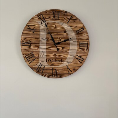 Handmade Wood Wall Clock, 12 to 30, Green Bare and Yellow Rustic Clock ...