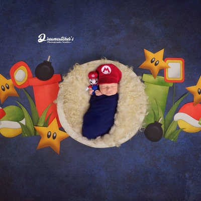 Newborn Digital Backdrop Gamer Nerd Mario Video Game Baby Boy Girl ...