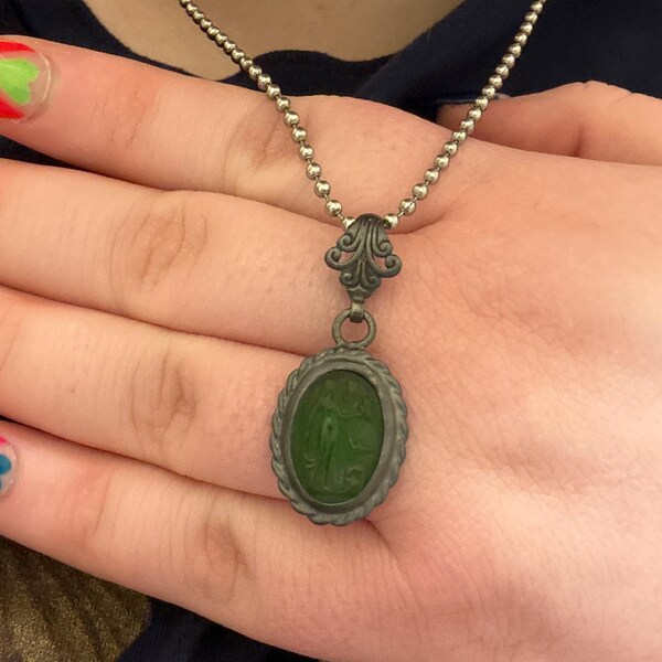 Glass Intaglio Witch Coin Signet Rope Twist 925 Silver Ring Handmade ...