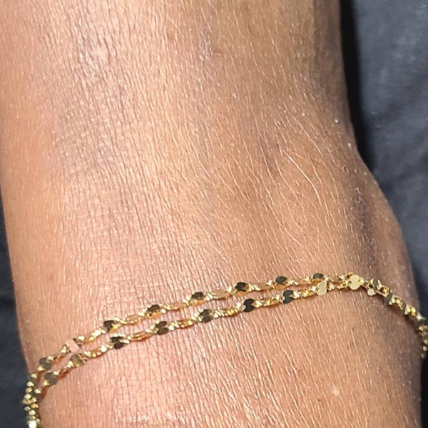 10K YELLOW GOLD ANKLET 2.1MM Wide Fancy Figaro Link 9 Inch Spring Ring ...