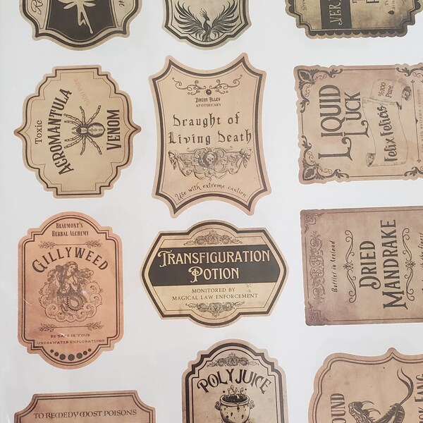 Handmade Labels, Potion Bottle Labels, Wizard Party Decoration ...
