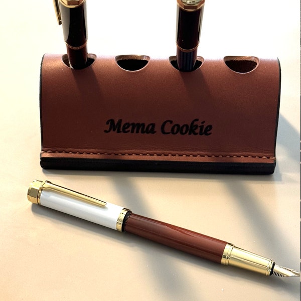 Pen Holder for Desk, Executive Fountain Pen Case, Green Leather 2 Pen ...