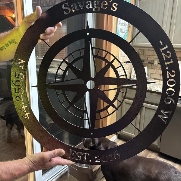 Personalized Compass Metal Sign - Custom Coordinates Sign - Nautical ...
