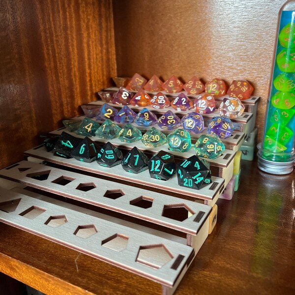 Dice Display Rack | 7 Polyhedral Dice Sets | Wooden | Laser Cut | PVA ...