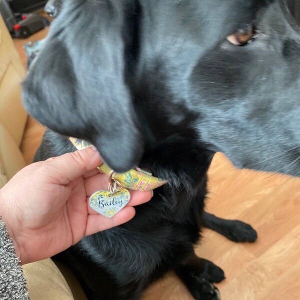 Yellow Flowers Dog Tag, Rustic Floral Dog Tag, Faux Wood ID, Cat ID Tag ...