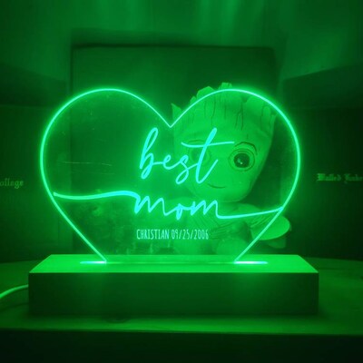 Birthday Gift for Mom Heart Night Light With Custom Name Bedroom Night ...