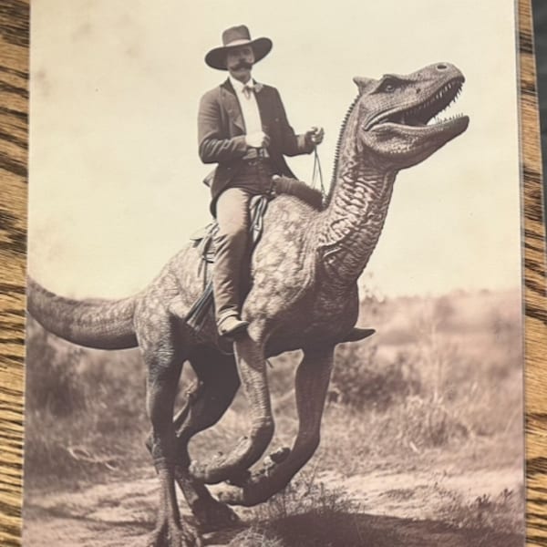 Dinosaur Cowboy, Vintage Photography, Art Poster Print, Dark Academia ...