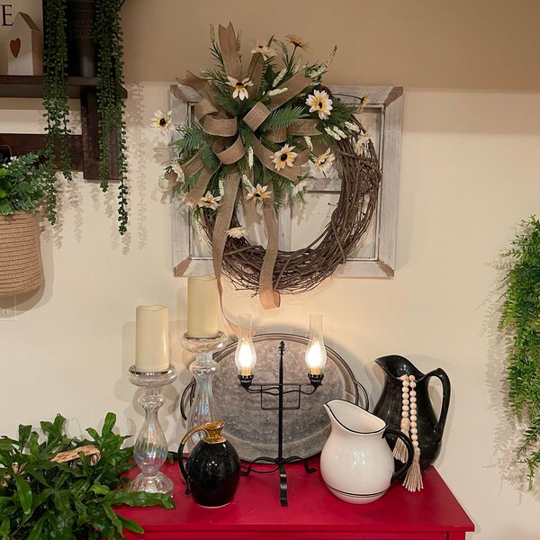 Tan Neutral Eva Bush Wreath Everyday Wreath - Etsy