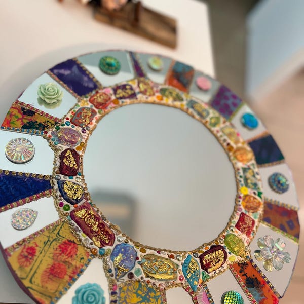 Handmade MOSAIC WALL MIRROR - Custom Unique Painted Glass Mirror ...