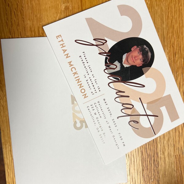 Beige Graduation Photo Party Invitation Announcement One Photo Neutral ...