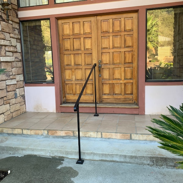 6ft Steel Flat Bar Stair Handrail With Surface Mount Posts for Wood or ...