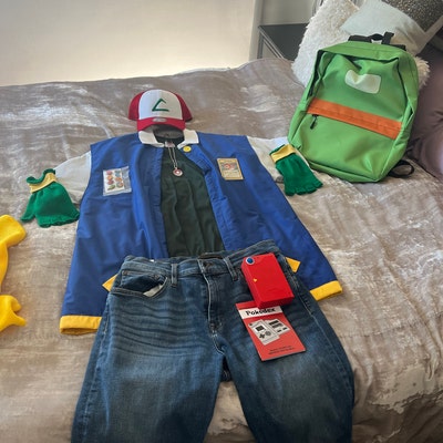 POKEMON Trainer ASH Ketchum Costume adult Full Set W/ Twill Hat Cosplay ...