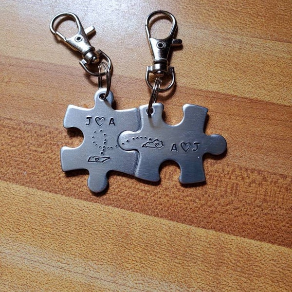 Puzzle Piece Keychains, Couple Keychains, Connected by Heart ...