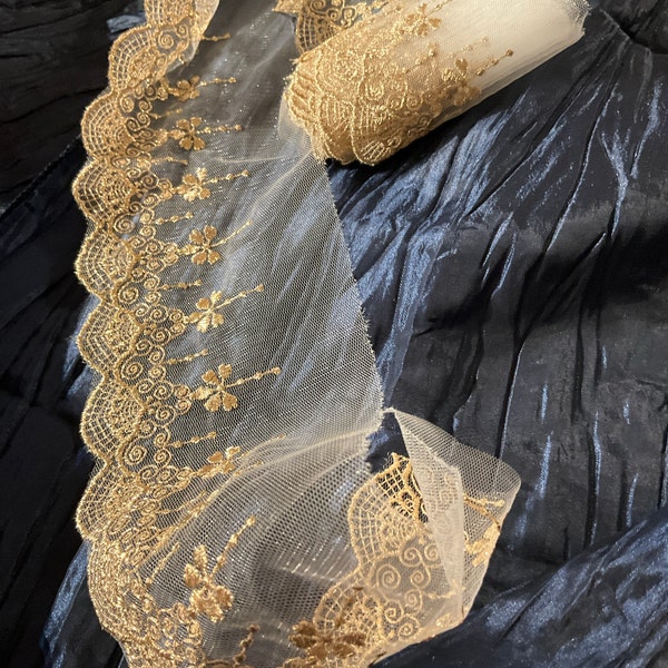 4 Inch Wide Lace Trim|scalloped Trim|gold Color Lace Trim|embroidered ...