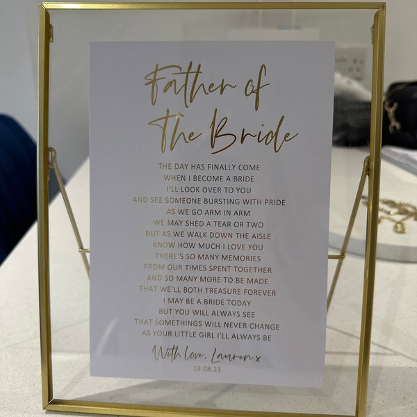 Father of the Bride Gift Print Wedding Keepsake Gold Rose Gold Perfect ...