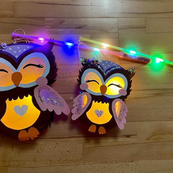 Eulen Laterne_Bastelvorlage_PDF/SVG/DXF_süße Glitzereule Laterne_Basteln mit oder ohne Plotter ...