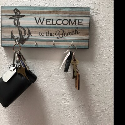 Key Holder for Wall, Welcome to the Beach Sign, Beach House Key Rack ...