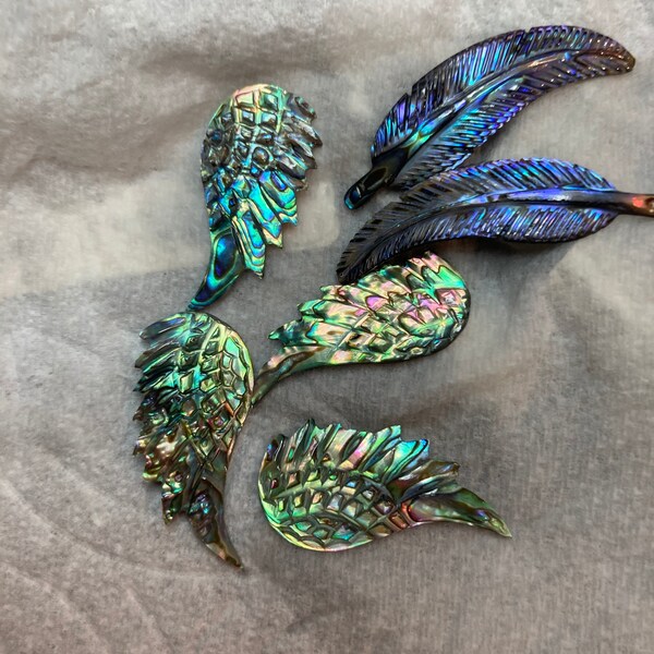 Hand Carved Abalone Shell Feather Earrings Pair Bohemian Jewelry - Etsy