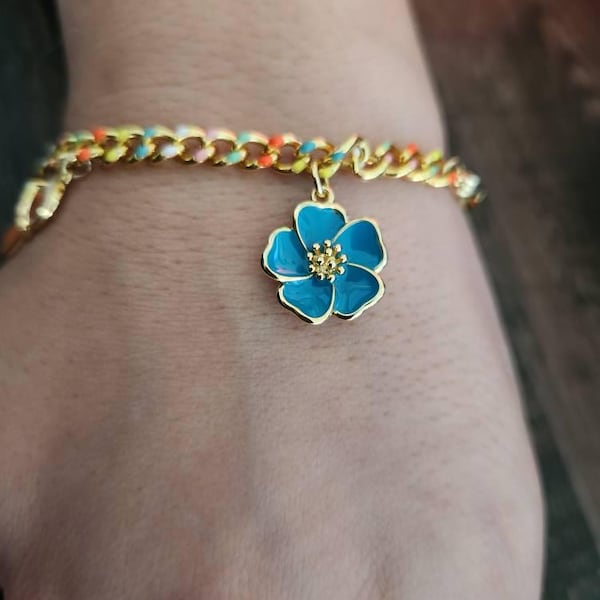 Dainty Hibiscus Charm Tropical Flower Gold Filled Enamel Charm Hawaiian ...