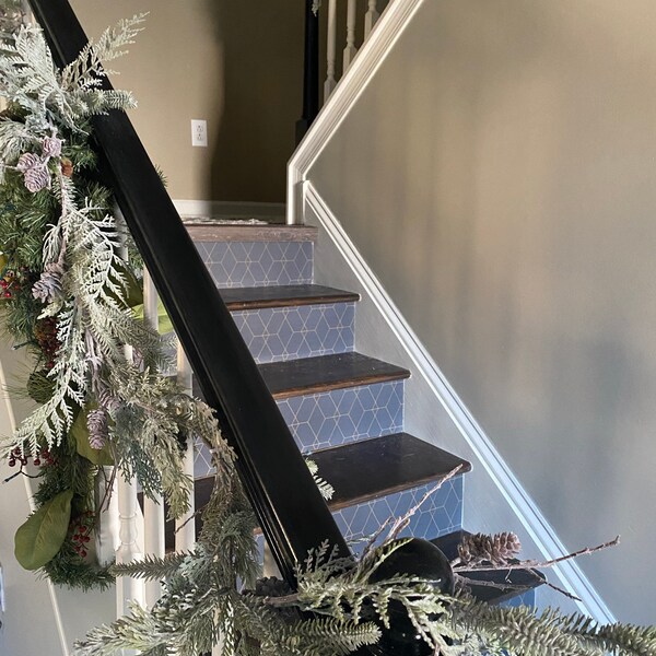 Hexagon Geometric Art Deco Lines, Ebony, Vinyl Peel and Stick Stair ...