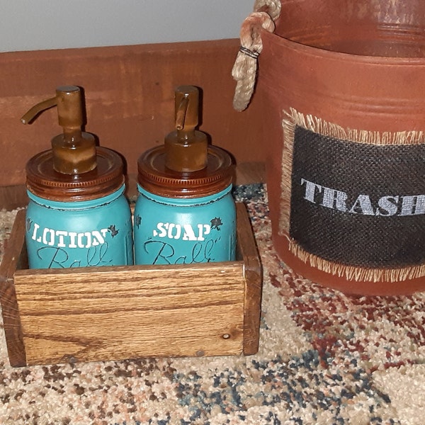 Rustic Mason Jar Bathroom Set. WHITE. Mason Soap Dispenser Set. Mason ...