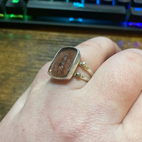 Handmade Enamel Bee Ring: 925 Silver, 24k Gold Vermeil, Roman Intaglio ...