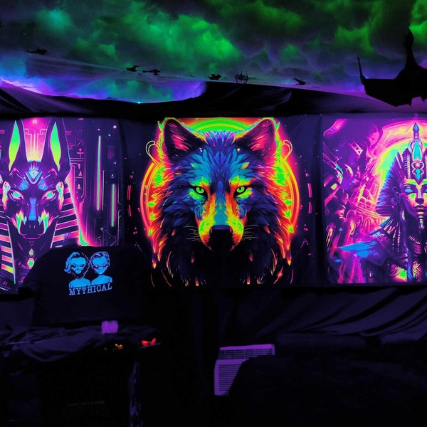 Pyramid DMT Temple Maya Inca UV Tapestry, Blacklight Reactive Wall ...