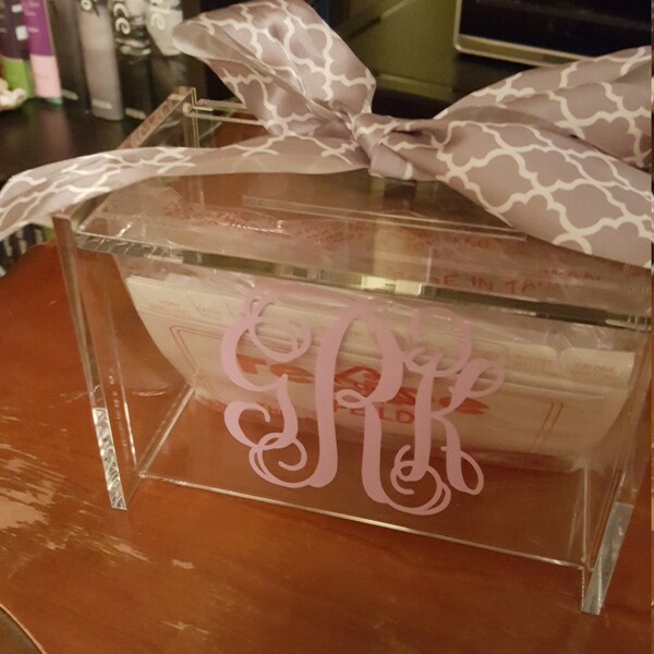 Monogrammed Acrylic Recipe Box With 60 Cards and Dividers, Personalized ...