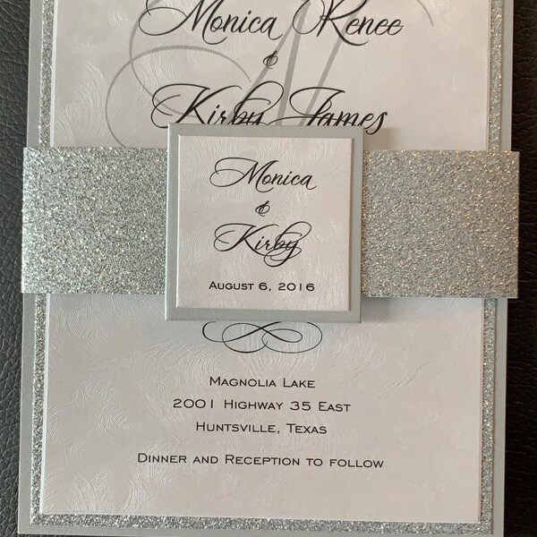 Glitter Wedding Invitation, Silver Glitter Wedding Invitation, Silver ...