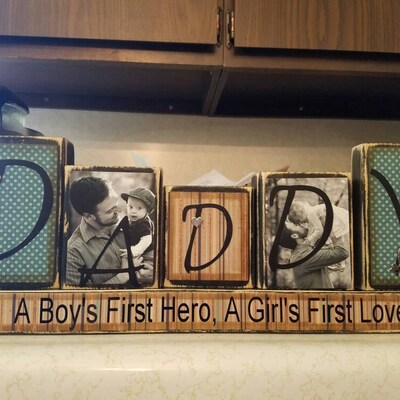 Daddy Photo Block, Customized Daddy Sign Word Blocks With Pictures, Dad ...
