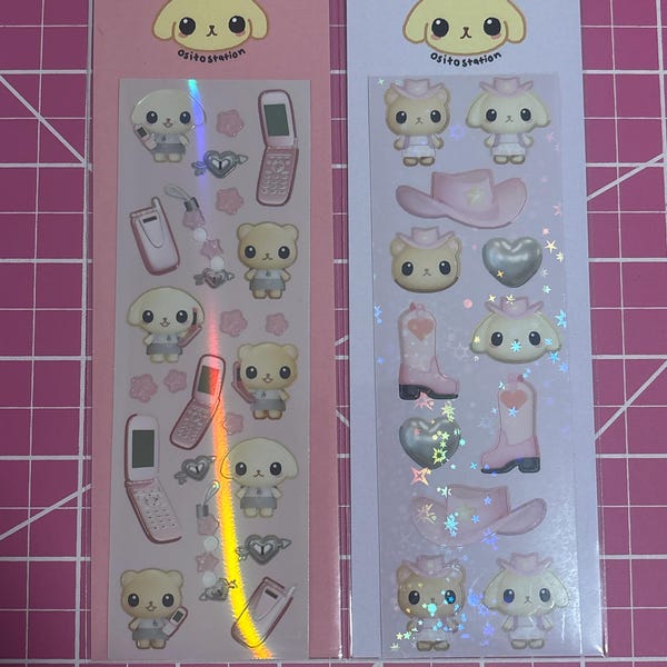Pink Cellphone Y2k With Bear and Bunny 3D Deco Sticker Sheet, Polco ...