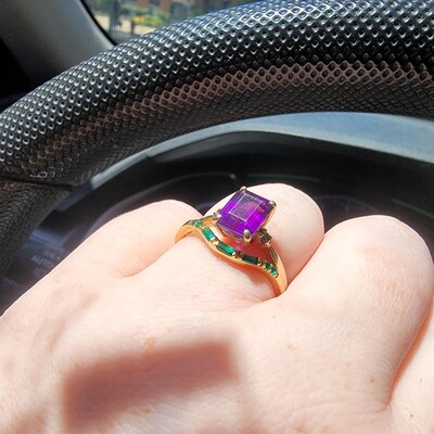 Color Changing Gemstone Ring, 6x8mm Emerald Cut Alexandrite Wedding ...