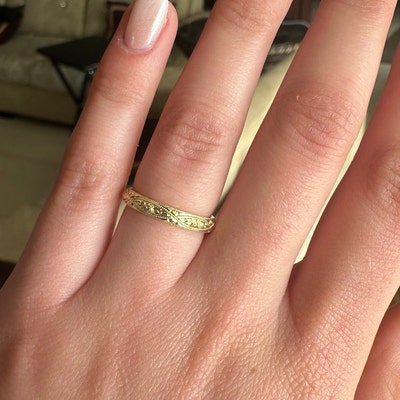 Clara Buttercup Flower & Scroll Hand Engraved Ring 3mm Available in ...