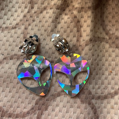 Pastel Holographic Alien Head Earrings Hooks Stud or Clip On - Etsy