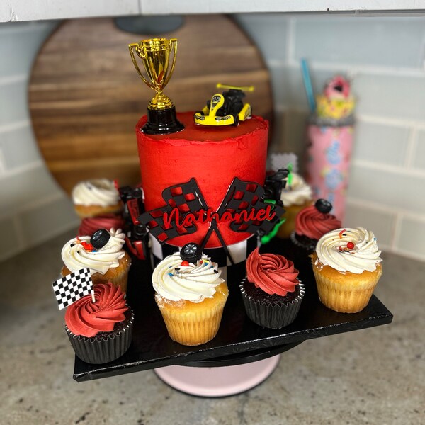 Personalized Race Cake Topper | Racing Flags | Racing Theme Birthday ...