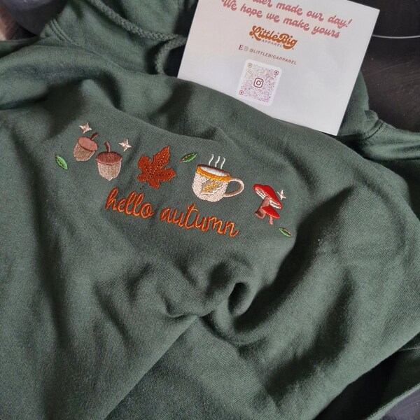 Cozy Autumn Embroidered Falling Leaves Sweatshirt, Fall Leaves Crewneck ...