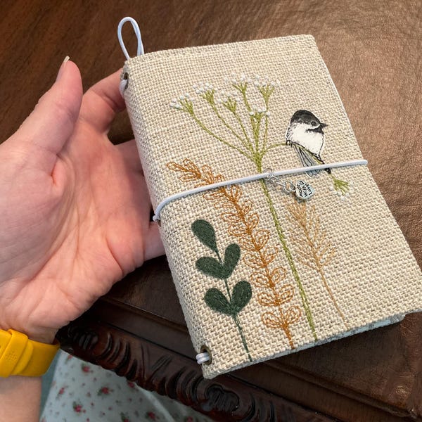 The Woman Floral Line Art Fabric Notebook Cover, Travelers Notebook ...