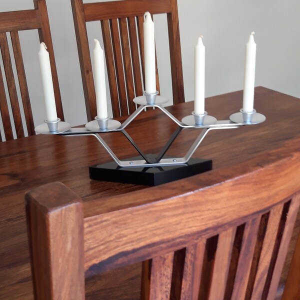 Small Candelabra/candle Holder. Metal Frame, Hardwood Base - Etsy