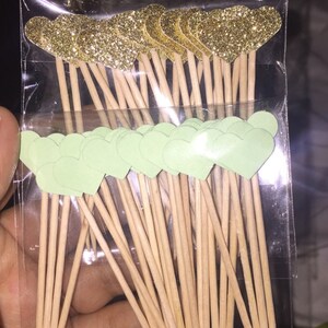 24 Mint & Gold Mini Heart Cupcake Toppers or Food Picks. - Etsy