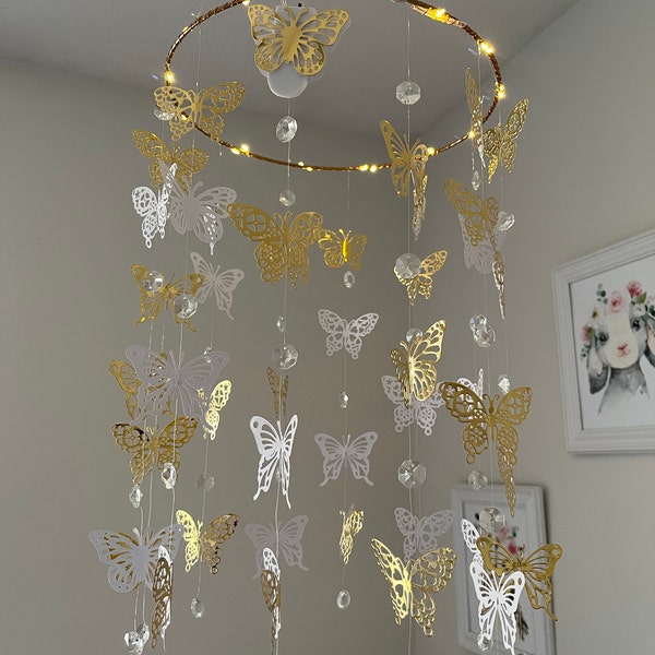 Butterfly Mobile With Led Lights, Gold Crib Mobile, Sparkle Crib Mobile ...